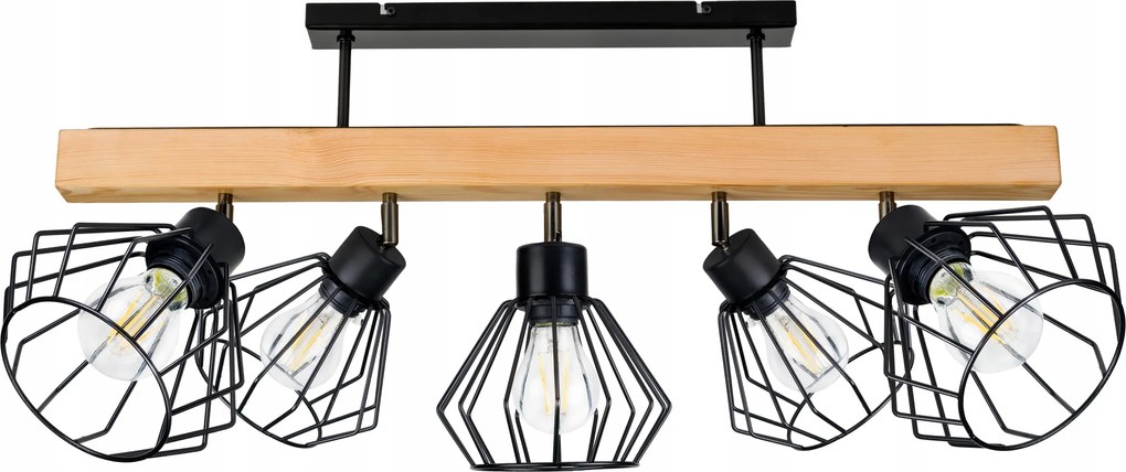 Dřevěná stropní lampa Lustr Stropní Svítidlo Loft Černá na 5x Klosz E27
