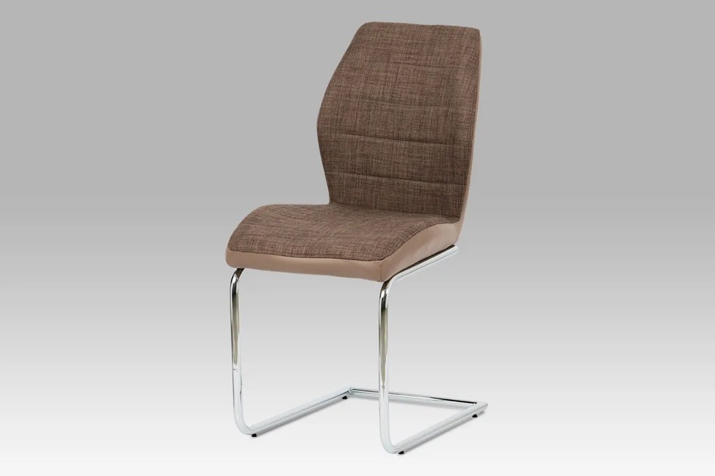 Jídelní židle hnědá látka + cappuccino koženka / chrom DCH-511 BR2