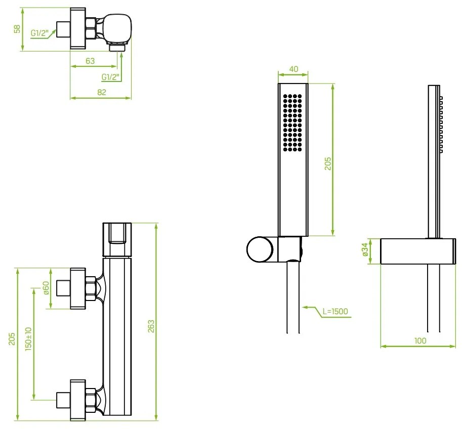 Laveo Tores, sprchová baterie s ruční bodovou sprchovou soupravou, černá matná, LAV-BVT_G41D