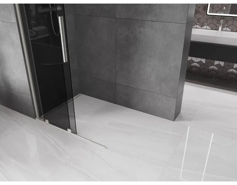 Mexen Velar, sprchová zástěna s posuvnými dveřmi Walk-in 120 x 200 cm, 8mm šedé sklo, broušená ocel, 871-120-000-43-97