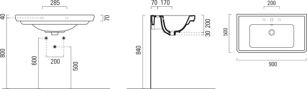 GSI GSI, CLASSIC keramické umyvadlo 90x50 cm, bílá ExtraGlaze, 8788111