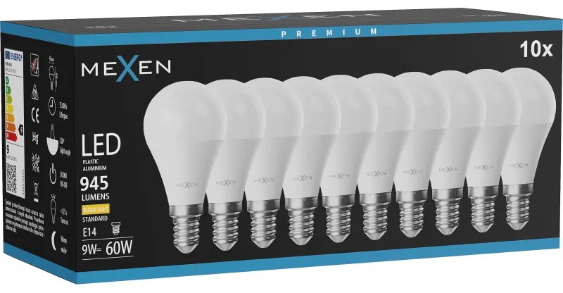Mexen Nova 10x LED žárovka E14, G45, 9W, Teplá - 3000K, 945 lm - L101-E14-0930-01x10