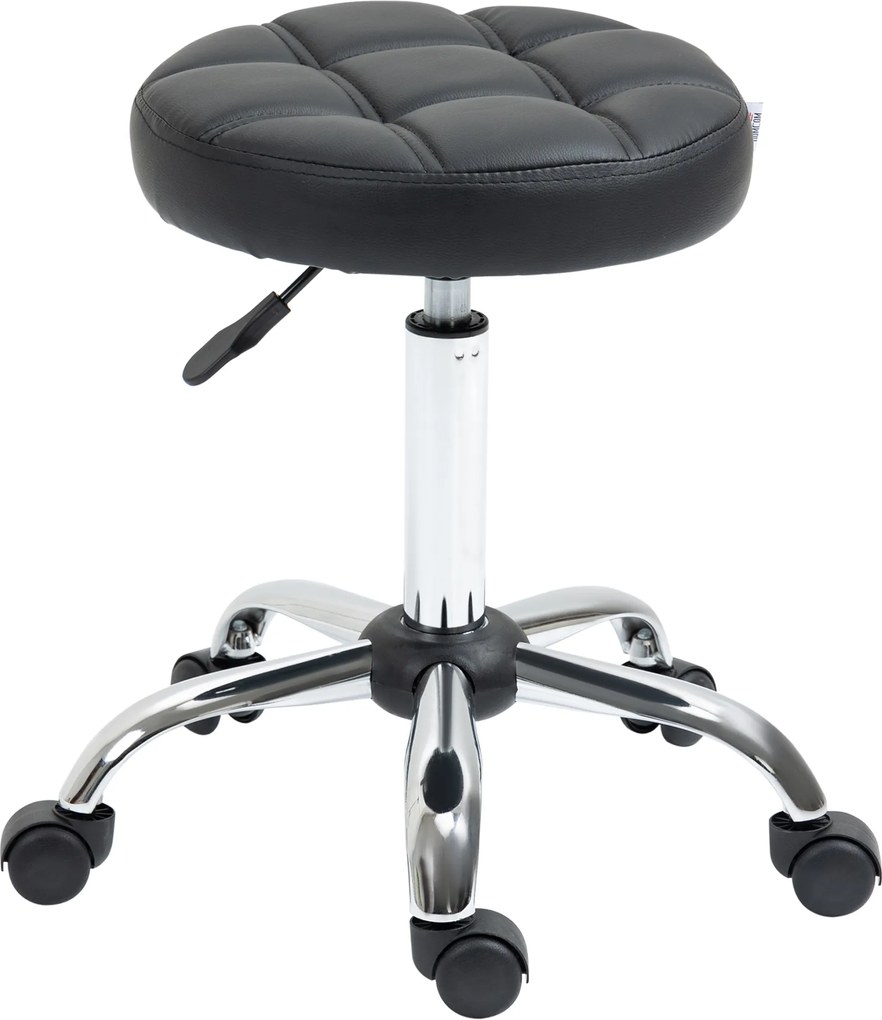 Vinsetto Roll Stool Výškově nastavitelná otočná pracovní stolička černá Ø35,5 cm, umělá kůže pro kancelář a salon 51-67 cm | Aosom.de