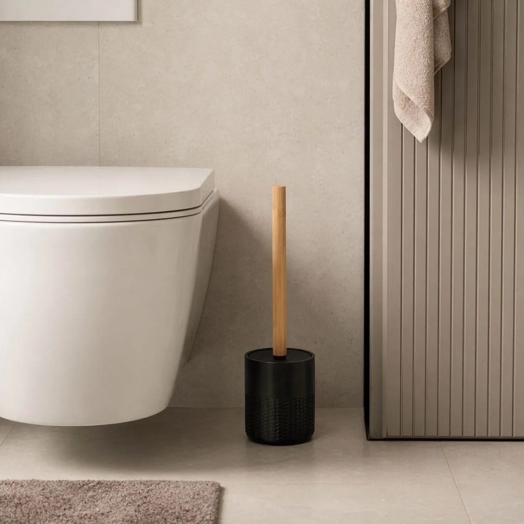 WC štětka Eira, černá/s dřevěnými prvky