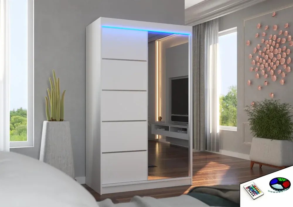 Posuvná skříň se zrcadlem a LED osvětlením NICEA 120