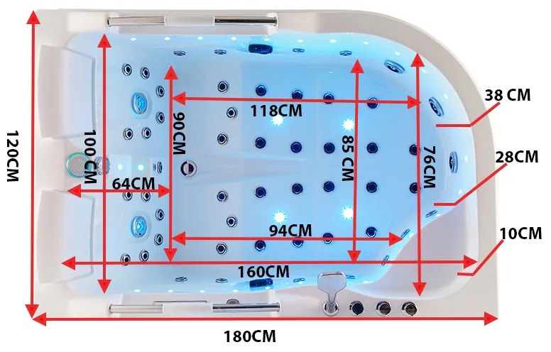 BPS-koupelny Hydromasážní vana HYD-NO-VE761R 180x120 PRAVÁ s ohřevem vody