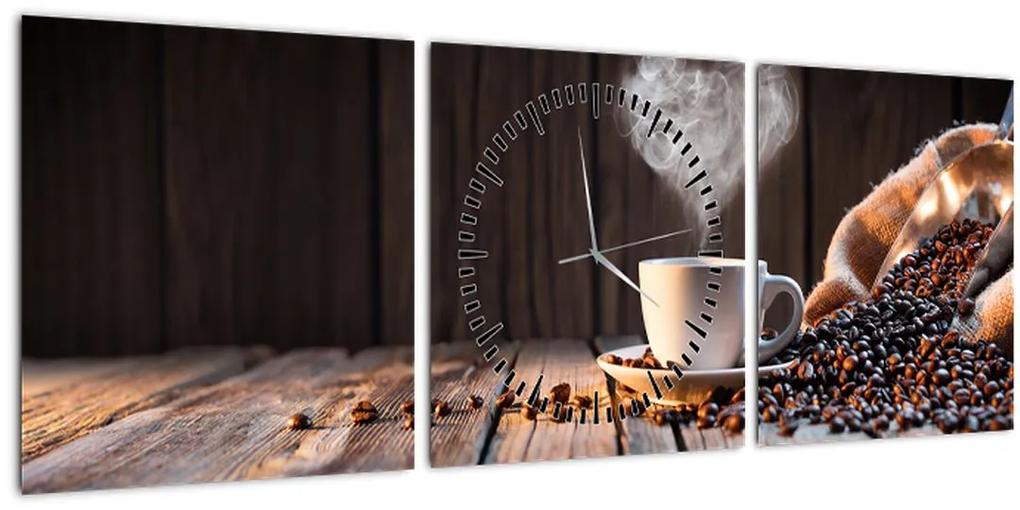 Obraz - Čas na kávu (s hodinami) (90x30 cm)