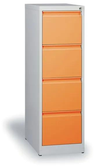 Kovová kartotéka A4, 4 zásuvky, demontovaná, šedá / oranžová