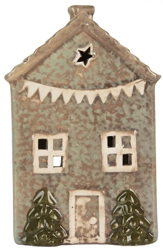 Zelený keramický domek na čajovou svíčku Lamont - 10*8*15 cm