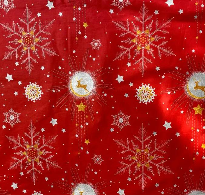 Ervi bavlněný závěs  - Vánoční vzor - červený