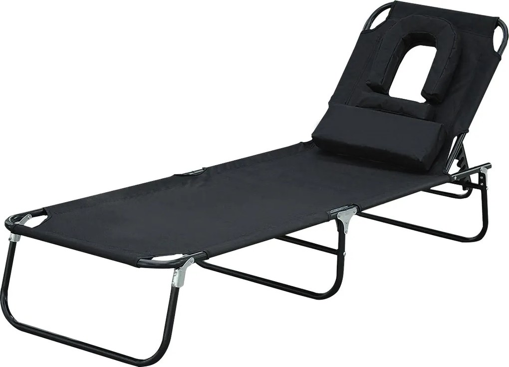Skládací lehátko Outsunny s nastavitelným opěradlem v 4 polohách, zahradní lehátko s polštářem, kovový rám a oxfordská tkanina, nosnost 120 kg, 190x56