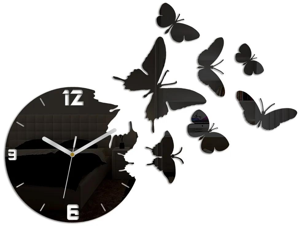 M.Clock Nástěnné tiché akrylové hodiny motýli 45x60cm různé barvy Barva: černá