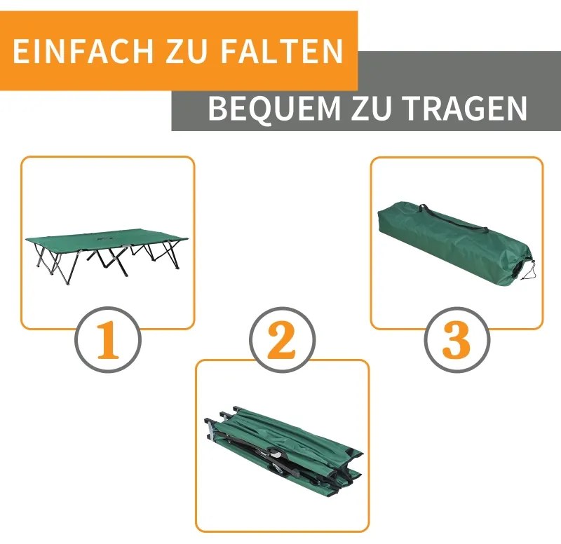 MM Handel  Skládací kempingová postel Outsunny pro 2 osoby s přepravní taškou, nosnost až 136 kg, ocelová oxfordská , 193 x 125 x 40 cm | zelená, Barvy a parametry Zelená