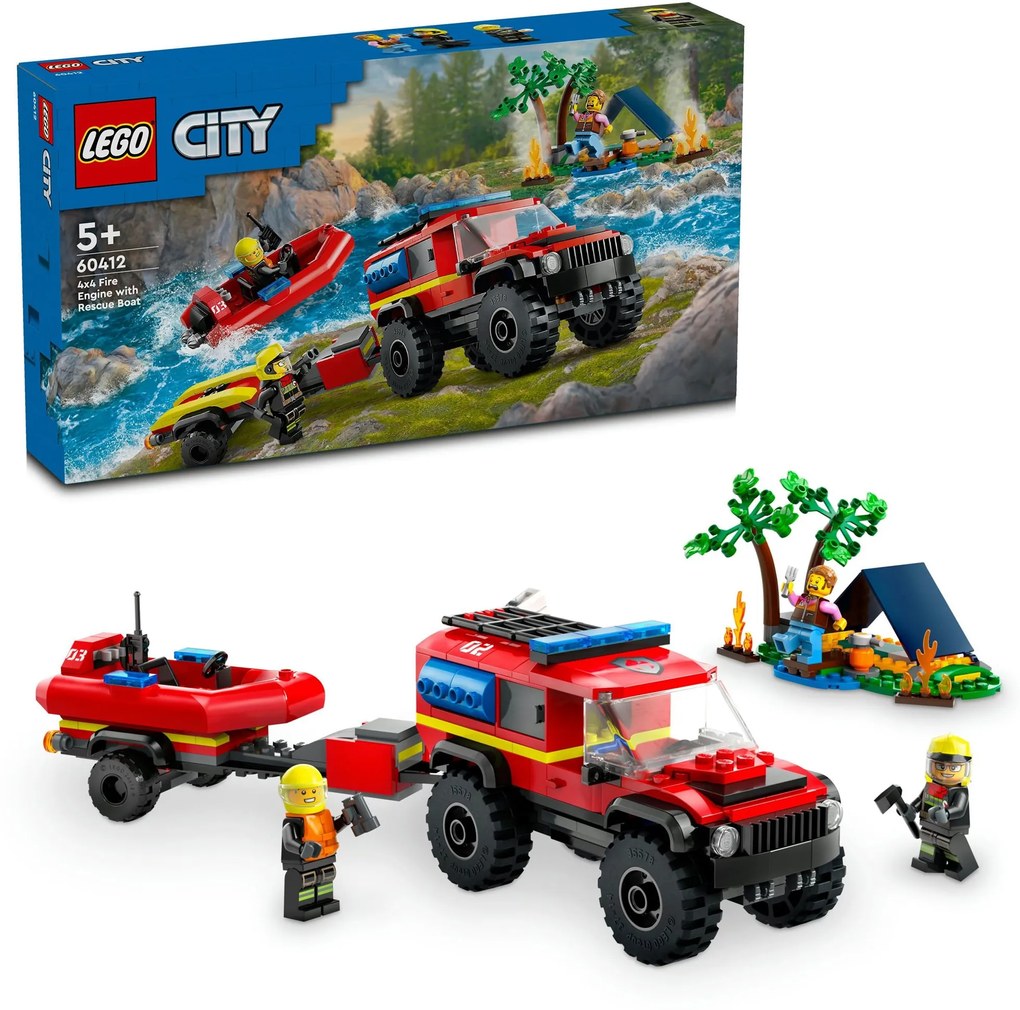 Lego stavebnice lego city 60412 hasičský vůz 4x4 a záchranný člun