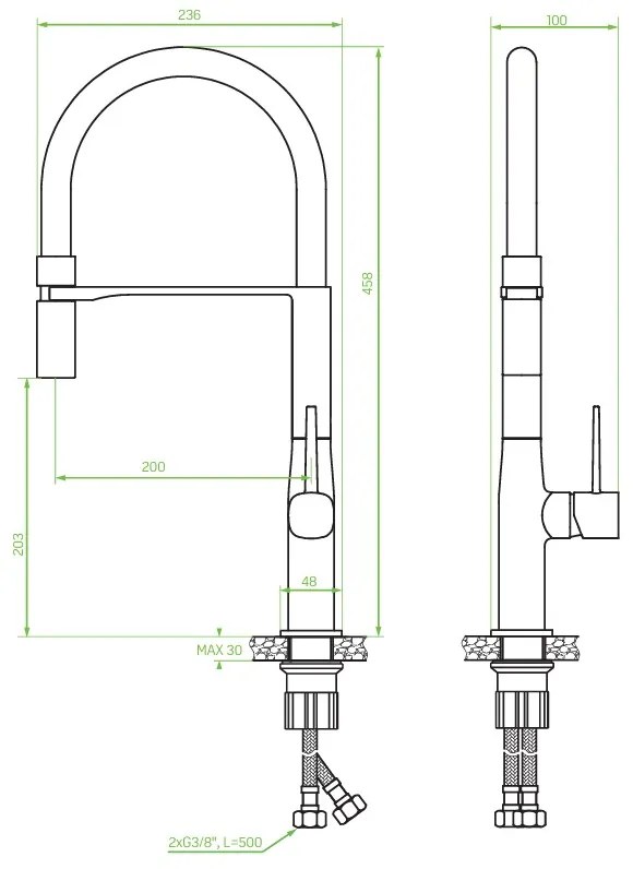 Laveo Colina, vysoká dřezová baterie s výtokem ve tvaru U, grafitová, LAV-BCO_978D