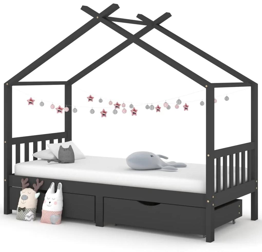 Rám dětské postele se zásuvkami tmavě šedý borovice 90 x 200 cm - Default Title