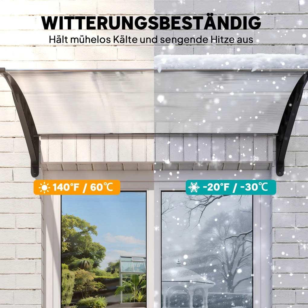 Outsunny stříška na vchodové dveře oblouková stříška 90x150cm z polykarbonátu s UV ochranou v bílé barvě pro optimální ochranu před povětrnostními vl…