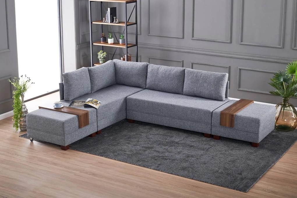 Designová rohová sedačka Ramesha 280 cm šedá - levá