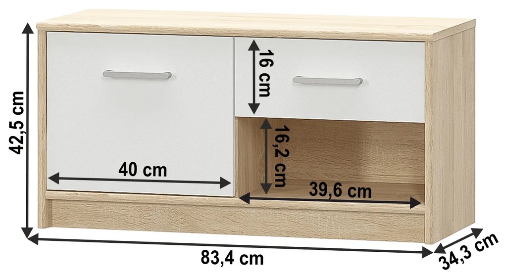 Kondela Komoda 1D1S, bílá/dub sonoma, TEYO