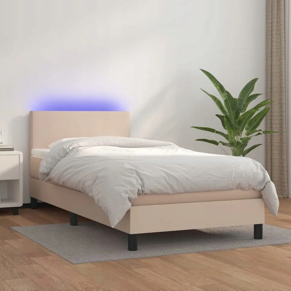 Box Spring Postel Matrace A Led 160X200Cm Umělá Kůže Cappuccino Hladký desi