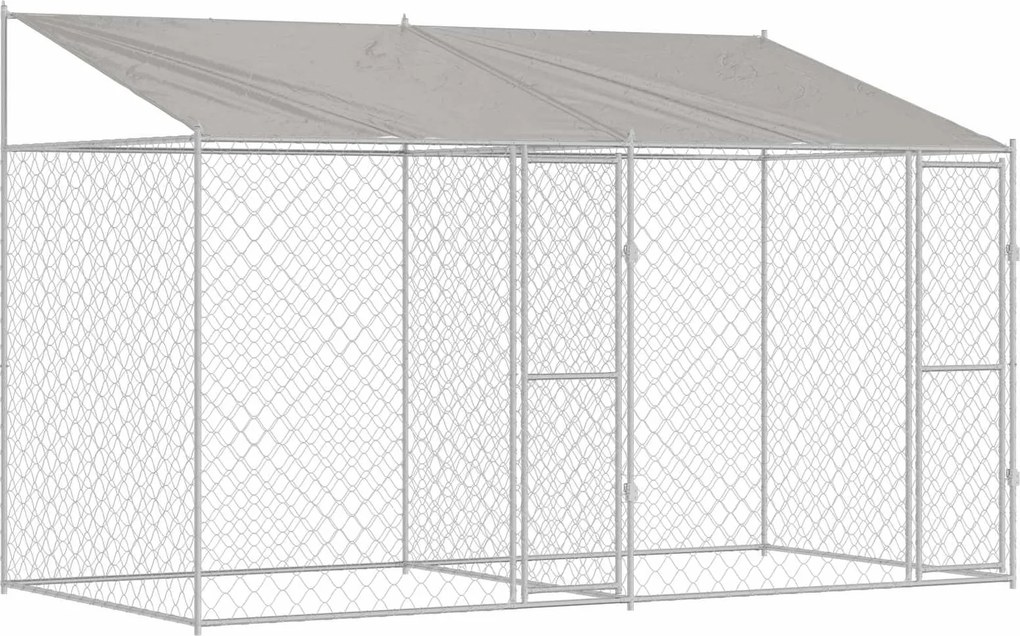Psí klec s střechou Stříbrná 400 x 200 x 256 cm Ocel a PE 3368298