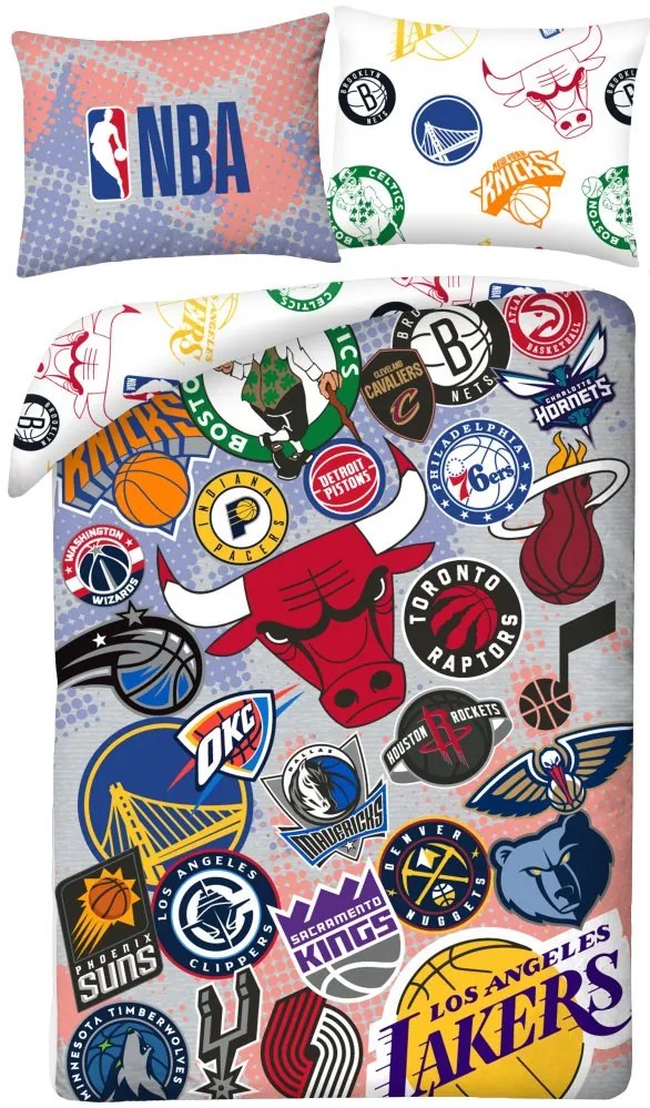 Oboustranné ložní povlečení z mikrovlákna NBA - motiv TOP Teams - 140 × 200 cm + 70 × 90 cm - zapínanie na zips