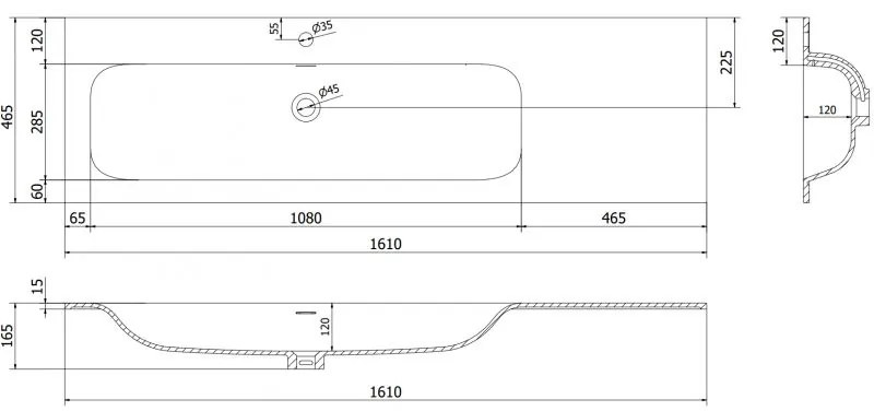 Mexen Vela, umyvadlo zapuštěné do desky, levé, 161 × 46,5 cm, bílá matná, 25231601L