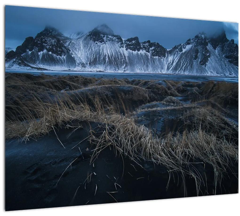 Skleněný obraz výhledu na Islandské vrcholky (70x50 cm)