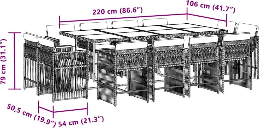 13dílný zahradní jídelní set s poduškami mix béžové polyratan 3211764