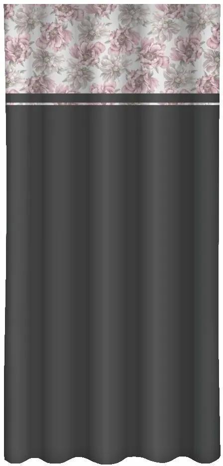 Tmavě šedý dekorativní závěs s potiskem růžových pivoněk Šířka: 160 cm | Délka: 270 cm