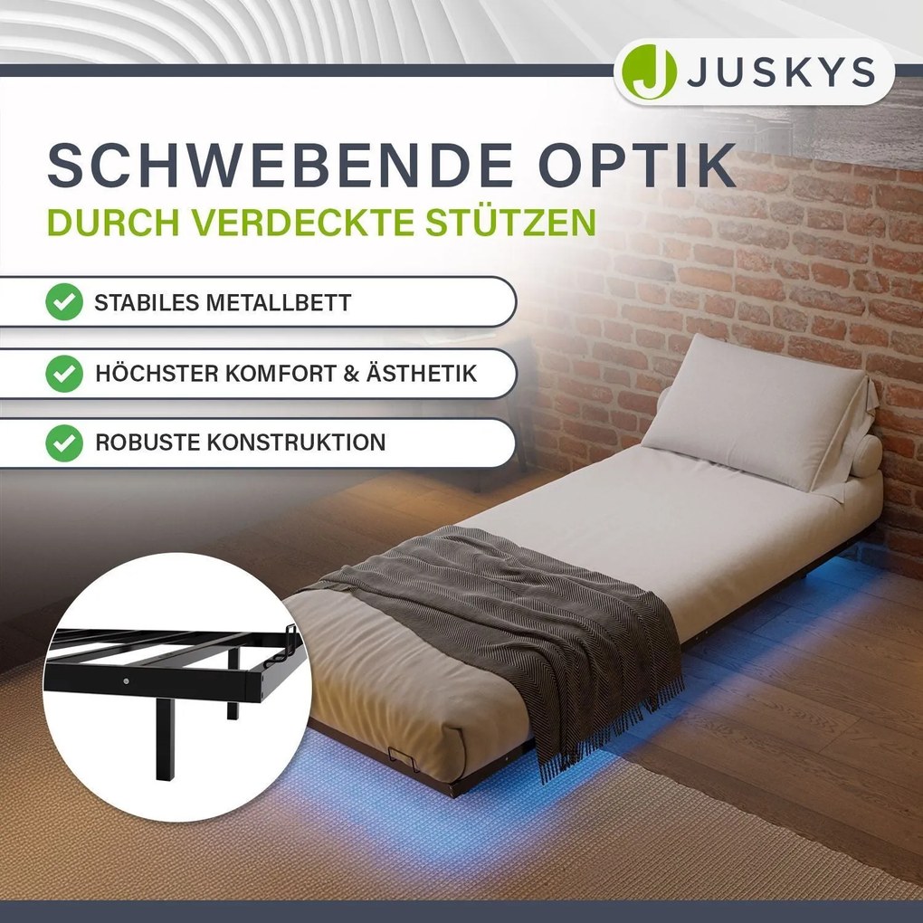 Juskys Kovová postel Palamos s LED osvětlením Velikost: 140 × 200 cm