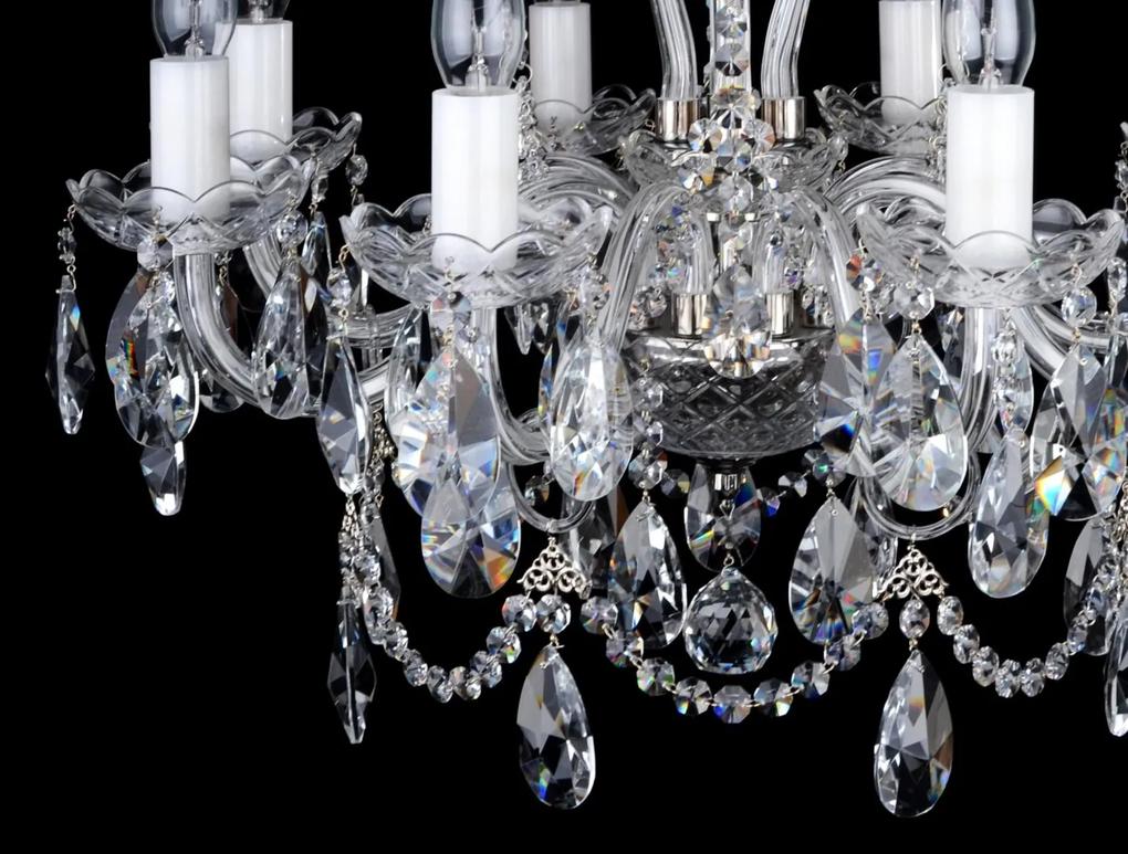 8 Arms Silver crystal chandelier with cut crystal almonds and glass horns