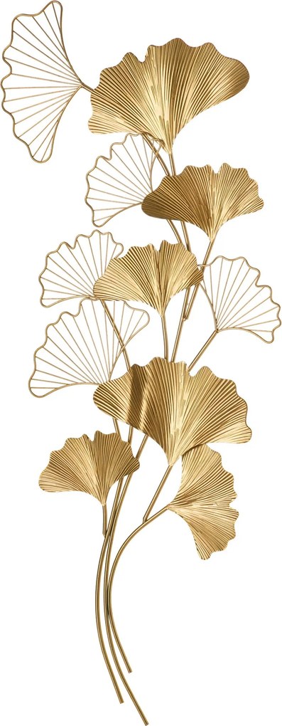 HOMCOM 3D Kovová Nástěnná Dekorace, Zlatá Nástěnná Umělecká Díla s Listy Ginkgo 138x70cm | Aosom