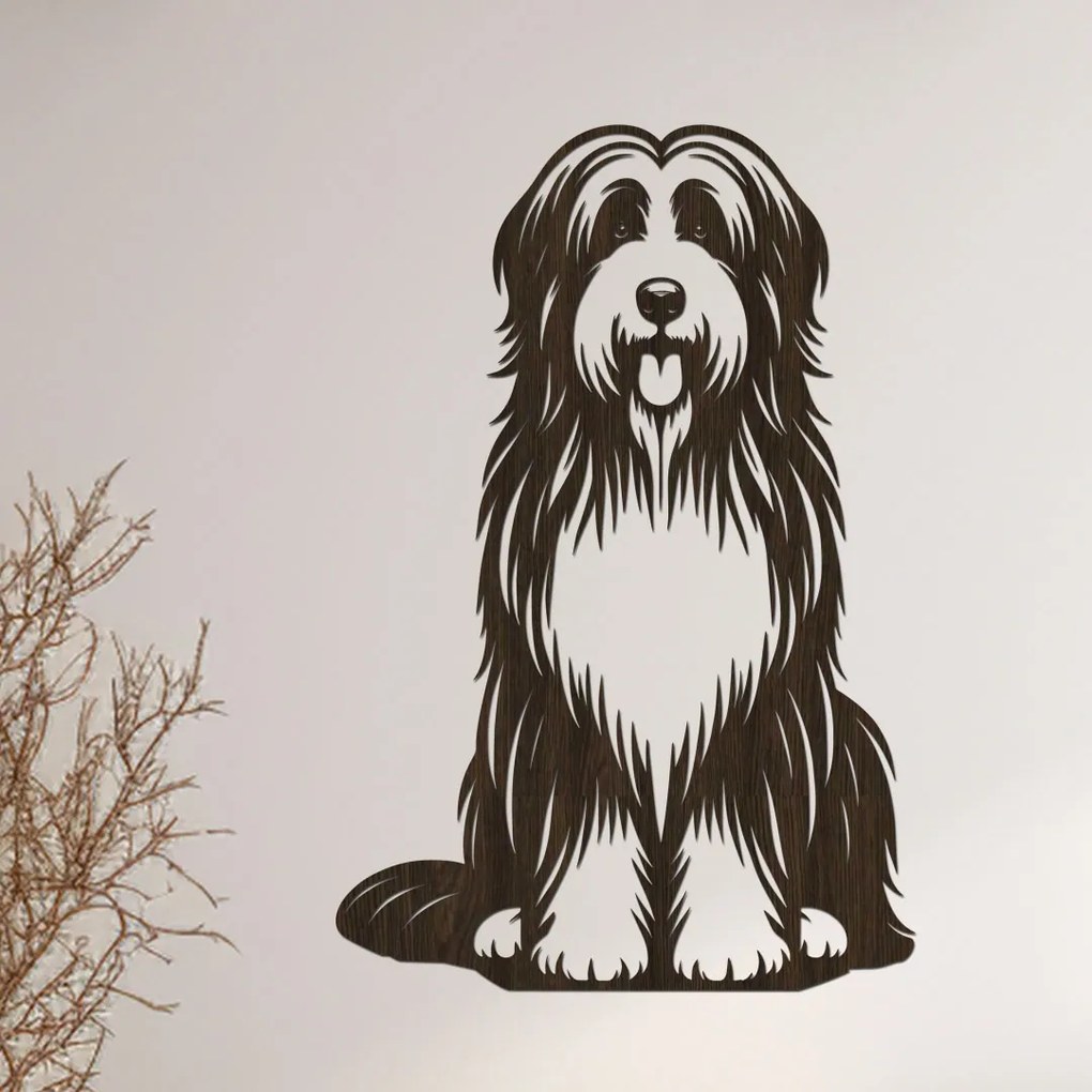 dřevo života Dřevěný obraz Bearded Collie Zvolte rozměr (cm): 62x80, Zvolte barvu dekoru: Černá
