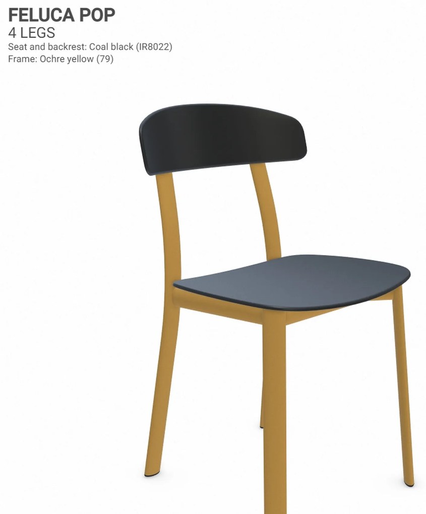 Židle Feluca Pop Barva kovové konstrukce: Ochre yellow 79, Barva sedáku a opěradla z recyklovaného plastu: Coal black IR8022