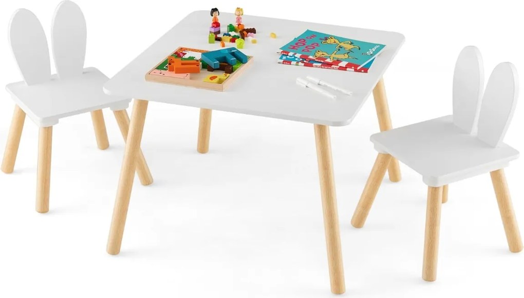 Costway Dětský stůl se 2 židlemi 3 kusy. Kindersitzgruppe mit Massivholzbeine