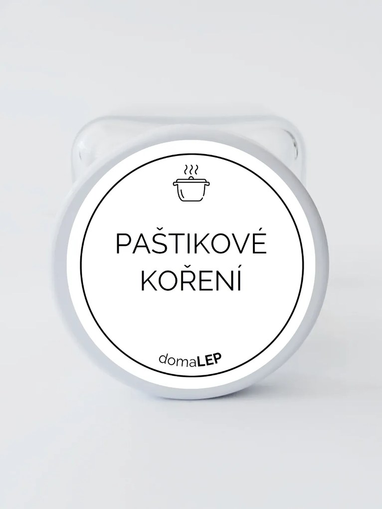 Samolepka na kořenky PAŠTIKOVÉ KOŘENÍ bílá 5 cm základní písmo
