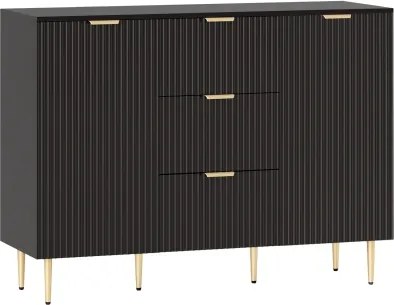 HOMCOM sideboard kuchyňský nábytek s 3 zásuvkami, nastavitelnými vloženými policemi, skříňky s žlábkovými dveřmi, 120 x 40 x 90 cm, černá