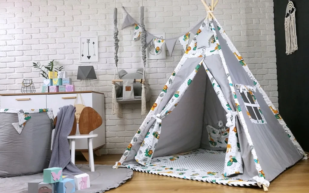 Dětský stan TEEPEE (TÝPÍ) LUXURY s doplňky - JUNGLE | BIANO
