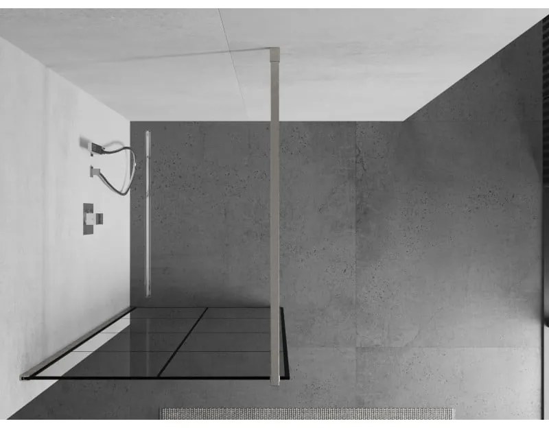 Mexen Kioto, sprchová zástěna Walk-In 70 x 200 cm, 8mm čiré sklo černý vzor, broušená ocel profil, 800-070-101-97-77