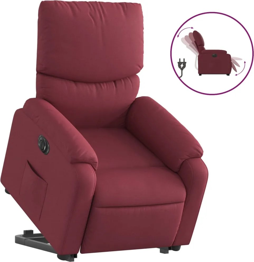 Elektrické zvedací polohovací křeslo vínové textil 3204851