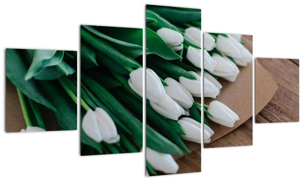Obraz kytice bílých tulipánů (125x70 cm)