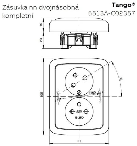 ABB Tango dvojzásuvka hnědá 5513A-C02357 H s clonkami