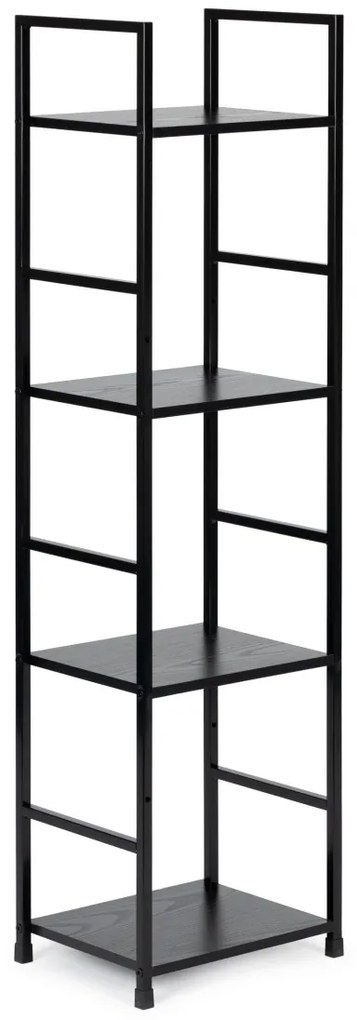 Dřevěný regál s kovovým rámem Loft 4 police černý