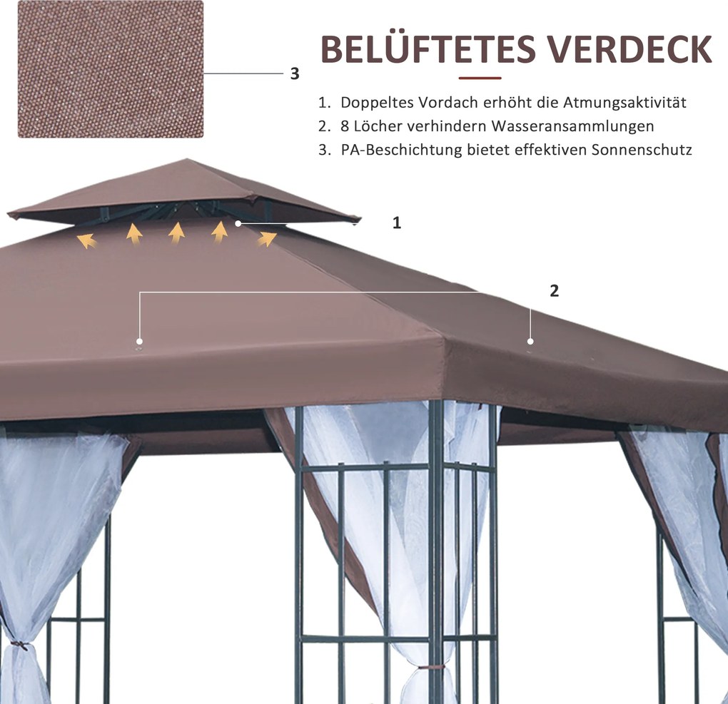 Zahradní altán Outsunny s moskytiérou a bočními panely, party stan s dvojitou střechou, zahradní gazebo 2,97x2,97m