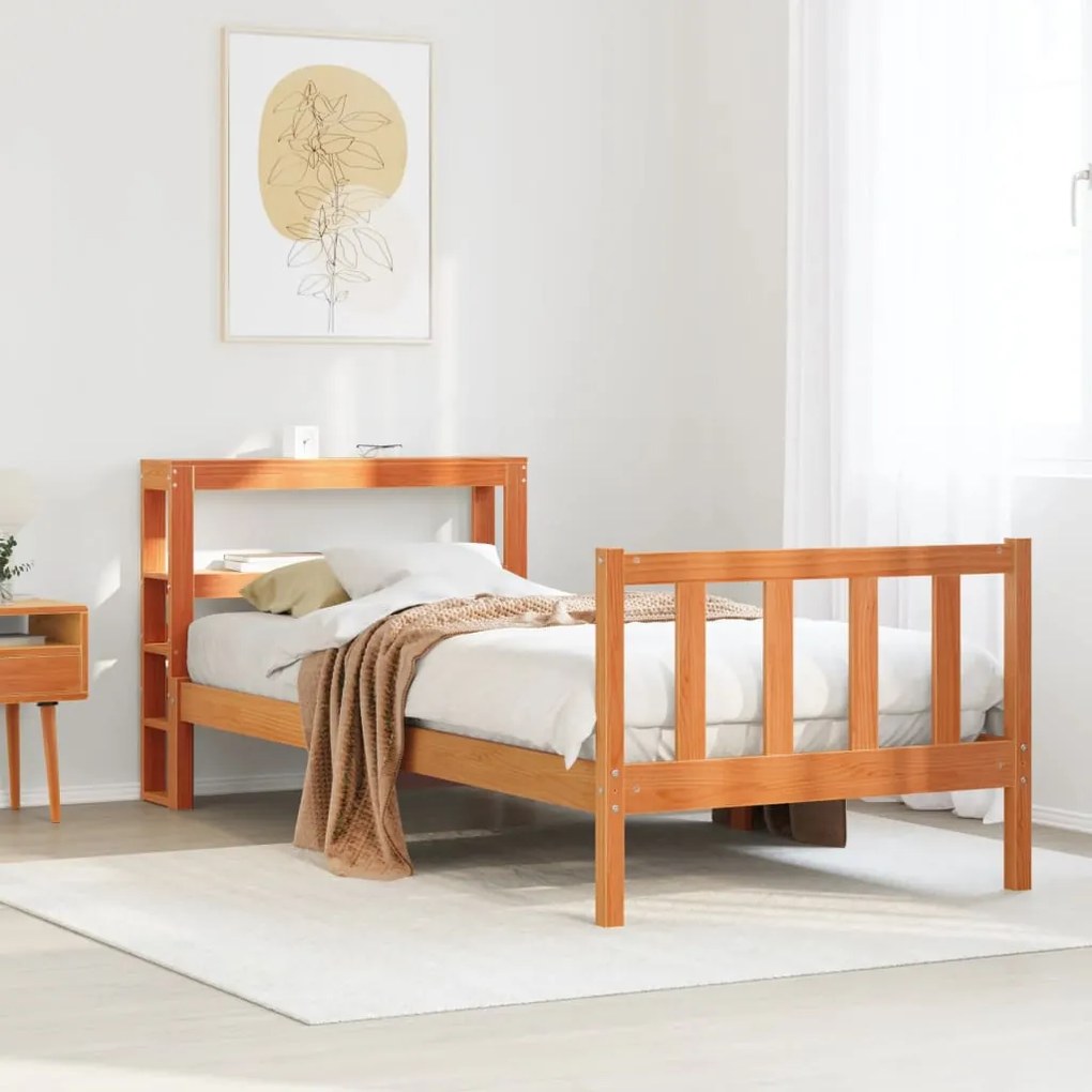 Rám postele s čelem voskově hnědý 100 x 200 cm masivní borovice 3305777