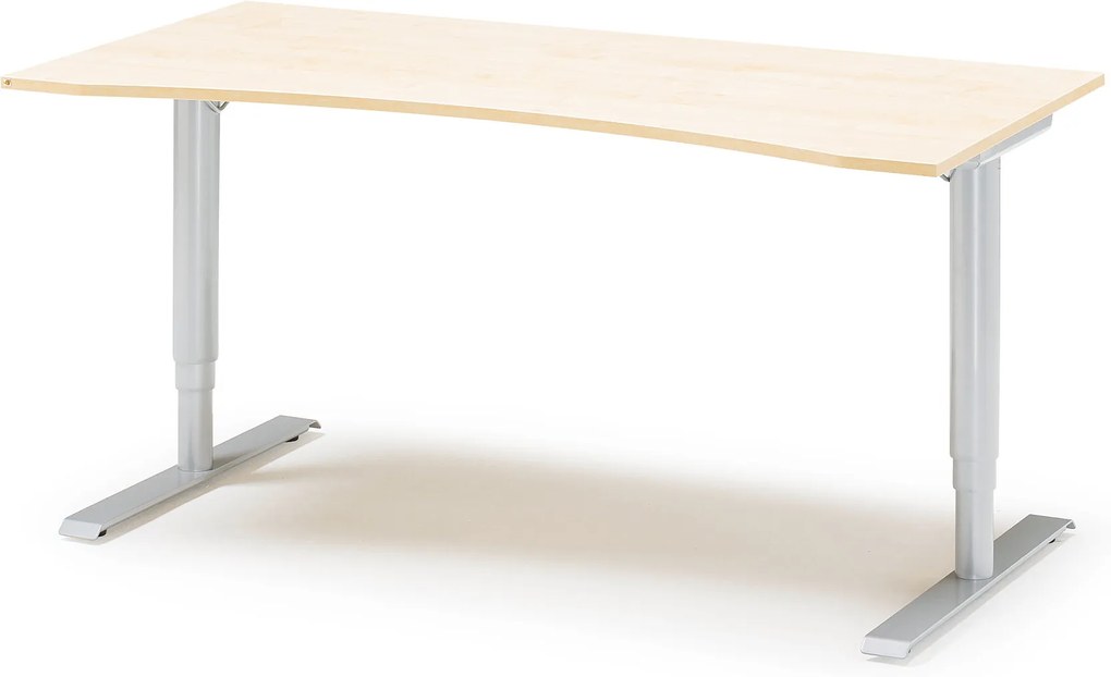 AJ Produkty Výškově nastavitelný stůl Adeptus, vykrojený, 1600x800 mm, dýha bříza, stříbrná