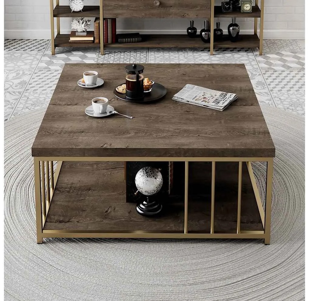 Designový konferenční stolek Natine 90 cm ořech / zlatý