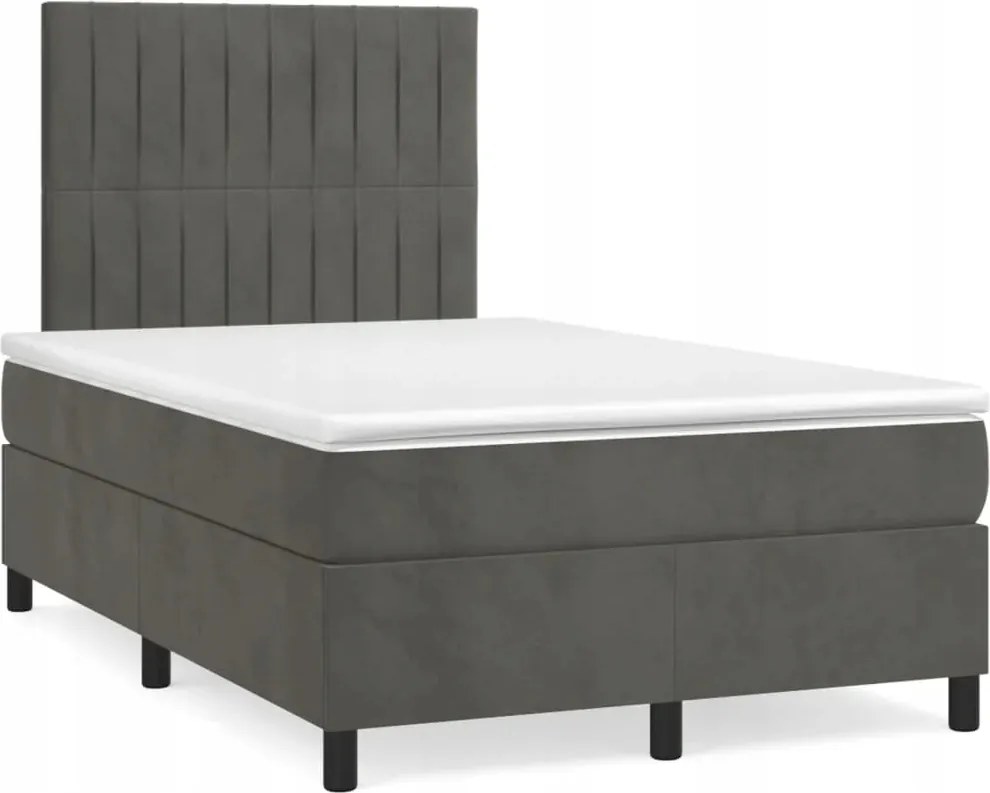 Box Spring Postel S Matrací Samet Tmavě Šedá Svislé pruhy 120 x 190 cm