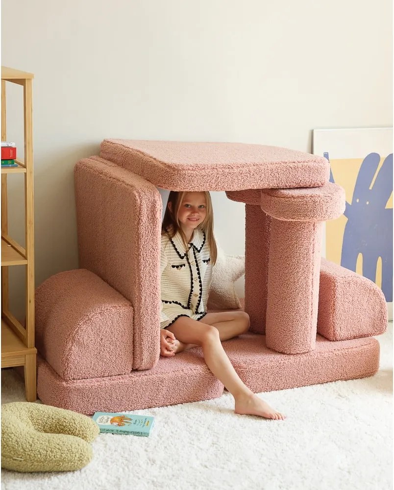 Růžová dětská pohovka z textilie bouclé 132 cm Settee – Wigiwama
